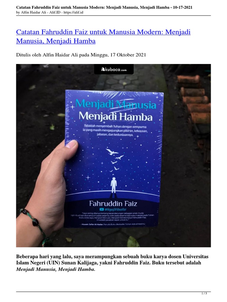 Catatan Fahruddin Faiz Untuk Manusia Modern - Menjadi Manusia, Menjadi Hamba | PDF