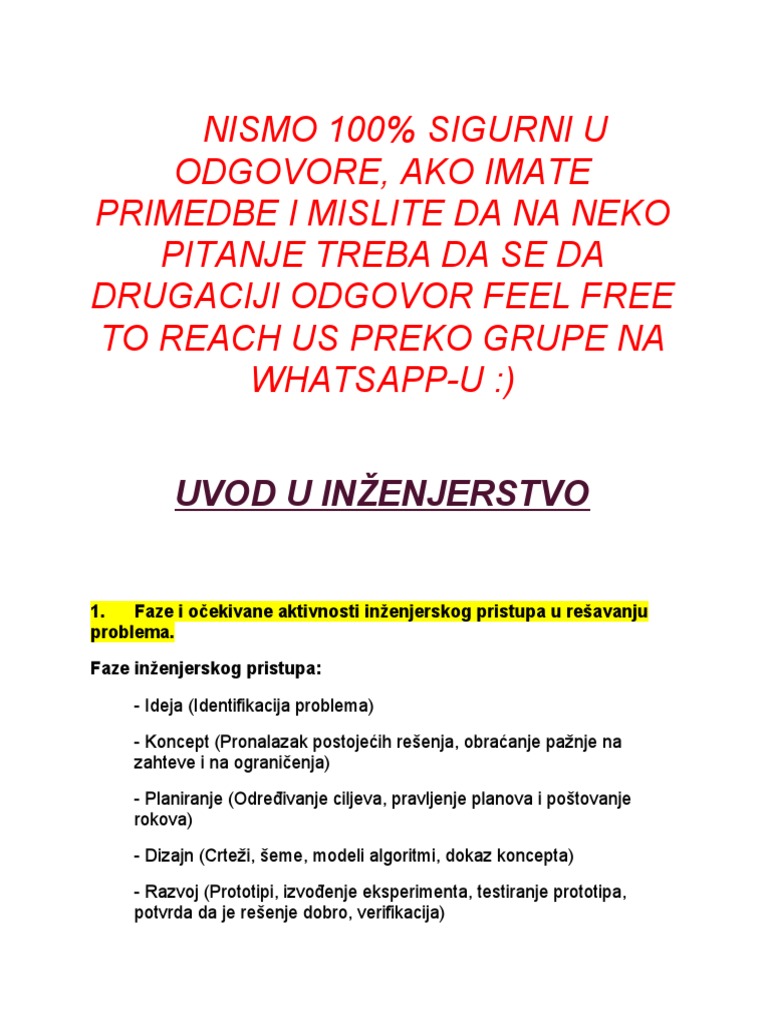 Uvod U Inženjerstvo | PDF