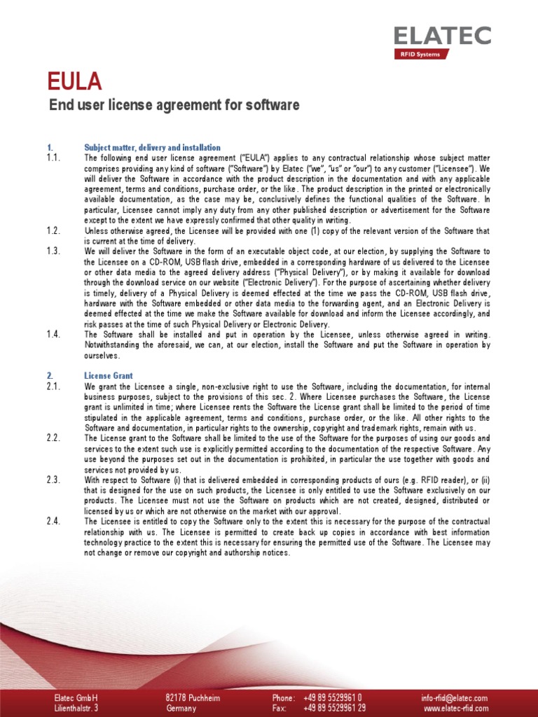 EULA DocRev1 | Download Free PDF | License | Software