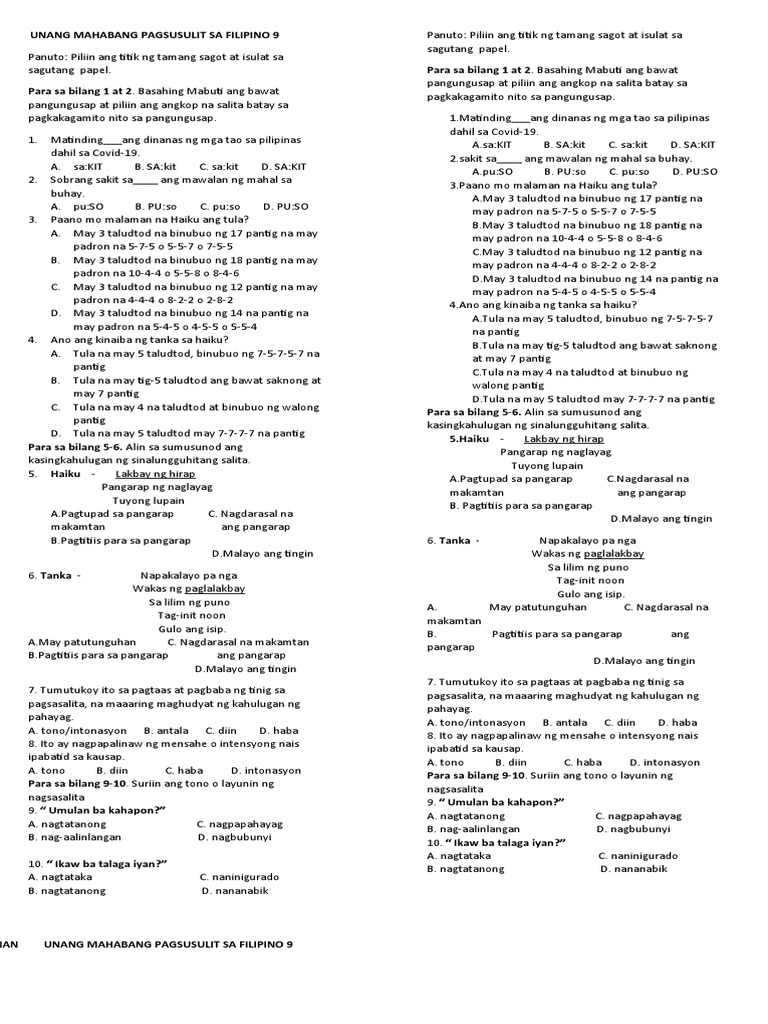 Mahabang-Pagsusulit1 Q2 FINAL | PDF