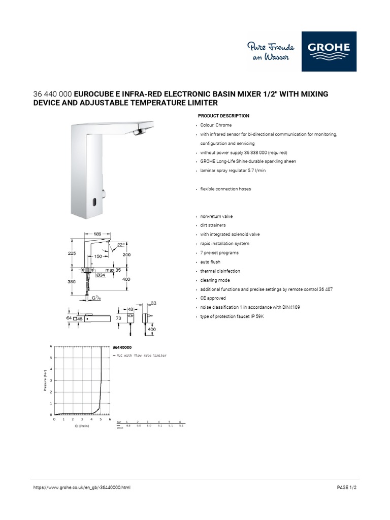 GROHE Specification Sheet 36440000 | PDF
