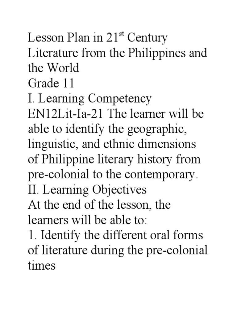 Exploring Oral Literature in the Philippines | PDF | Learning | Lesson Plan