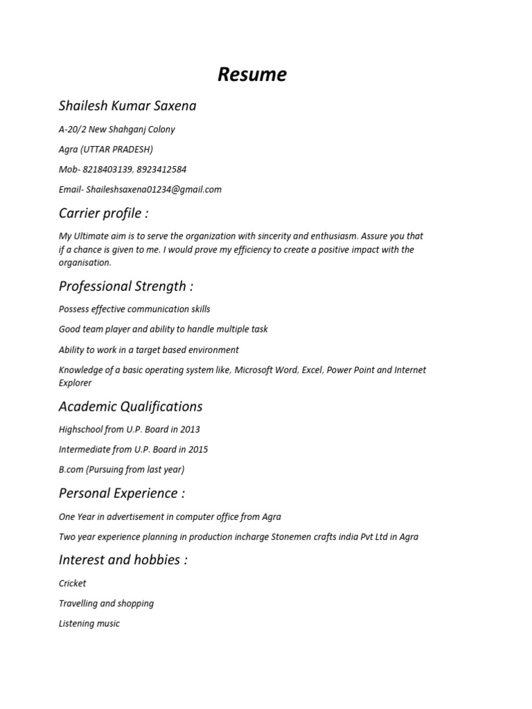Shailesh Kumar Saxena - Production Incharge - 3 Yrs 0 Month | PDF Shailesh Kumar Saxena - Production Incharge - 3 Yrs 0 Month | PDF