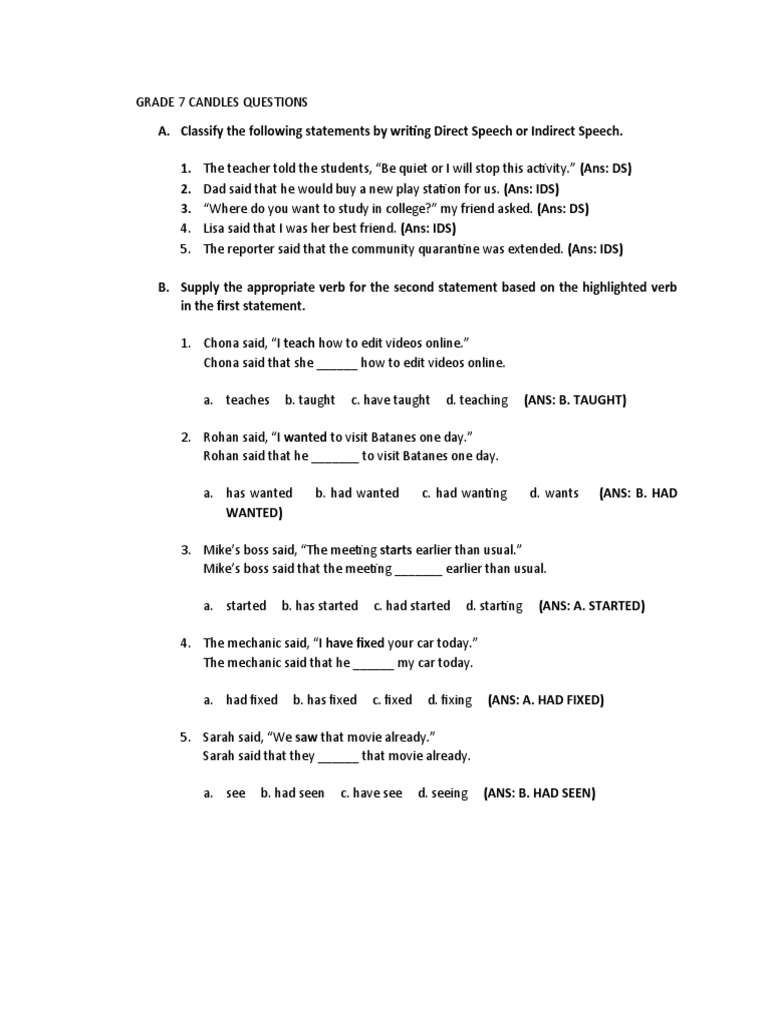 Grade 7 Candles Questions | PDF