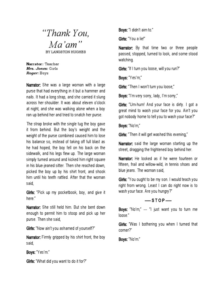 Thank You Ma'Am by Langston Hughes | PDF