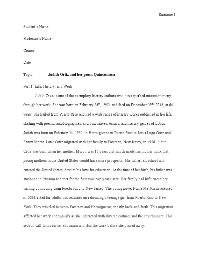 Judith Ortiz Cofer's Quinceañera Analysis | PDF | General Fiction