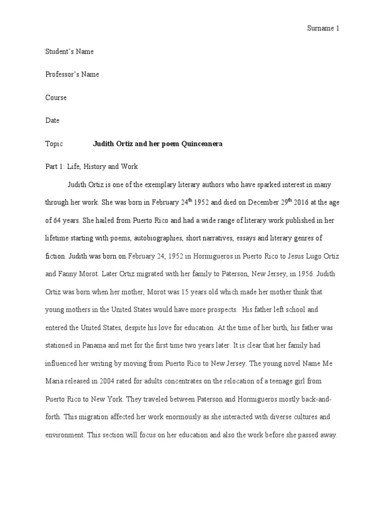 Analyzing Judith Ortiz's Quinceanera Poem | PDF | General Fiction