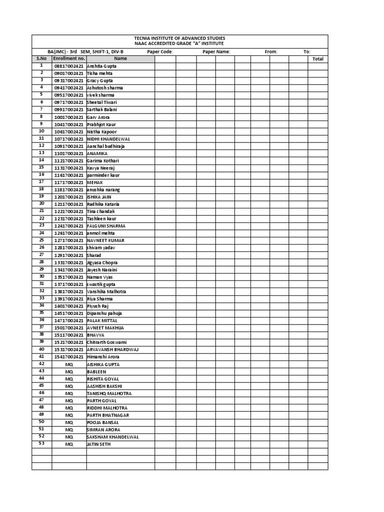 Attendance Sheet 3MB | PDF