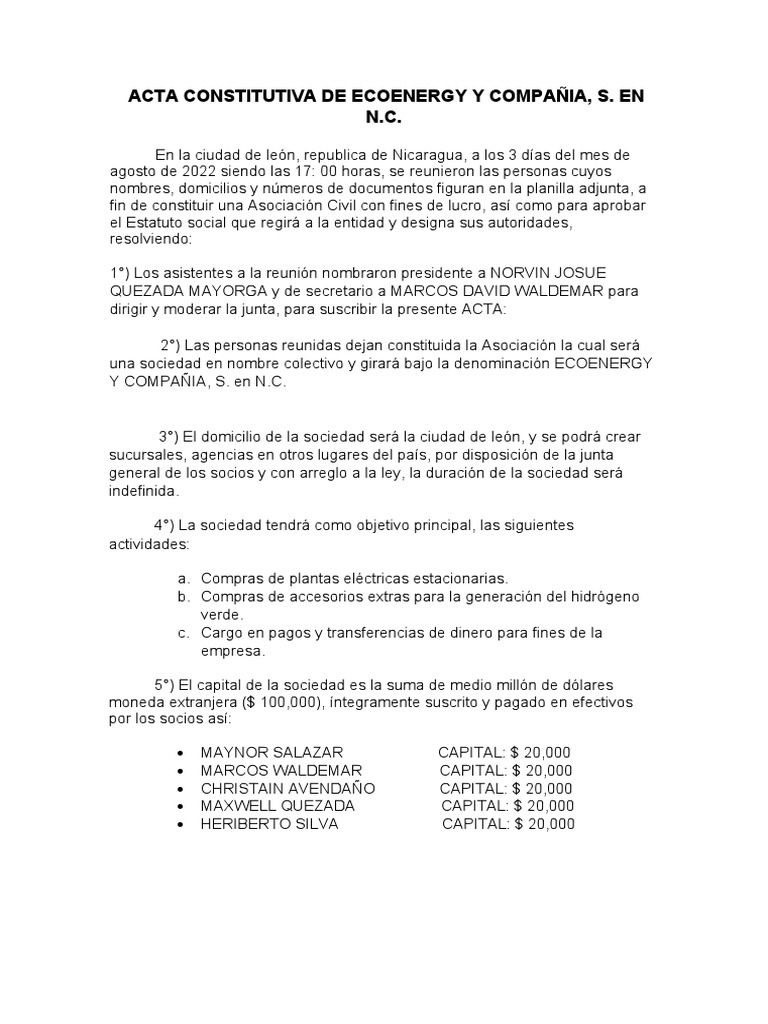Acta Constitutiva de Una Empresa | PDF
