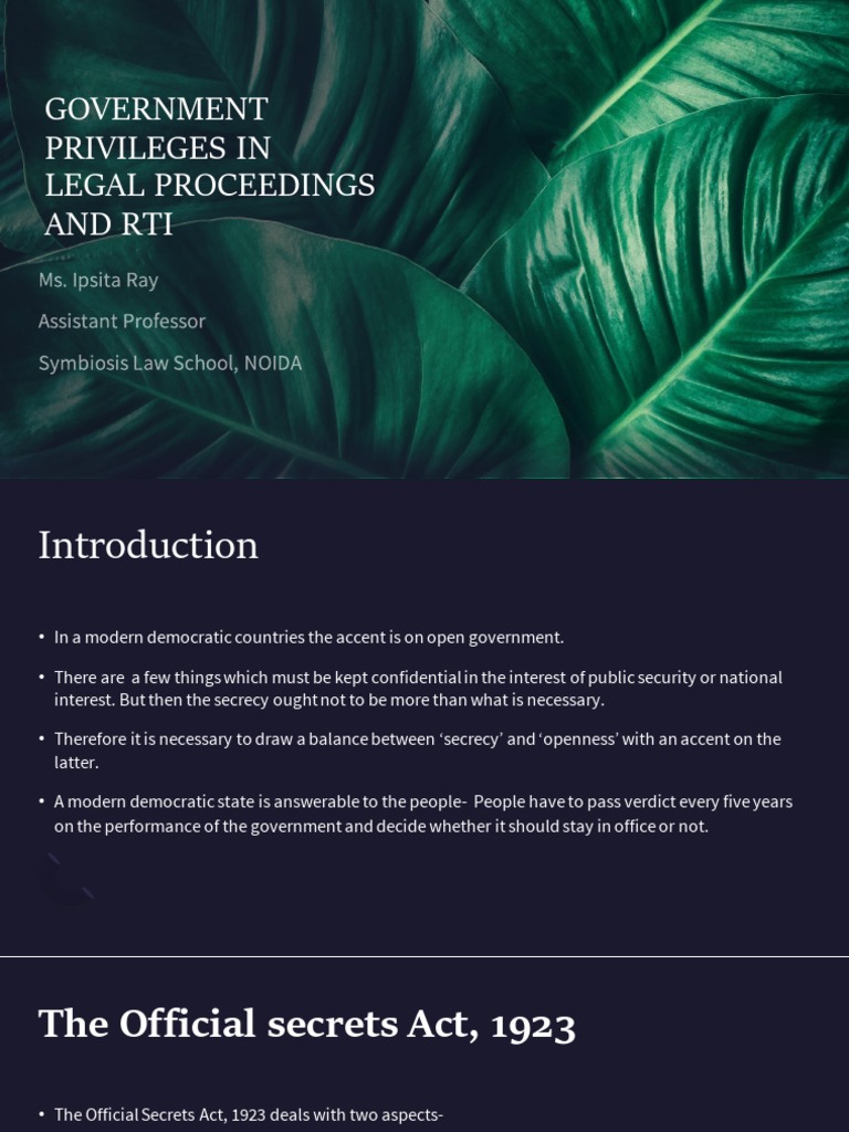 Government Privileges in Legal Proceedings and Rti | PDF | Classified ...