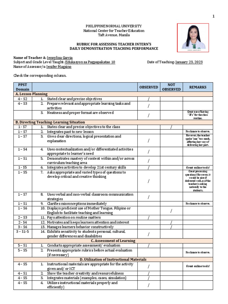 Demo Evaluation Rubric | PDF | Teachers | Learning