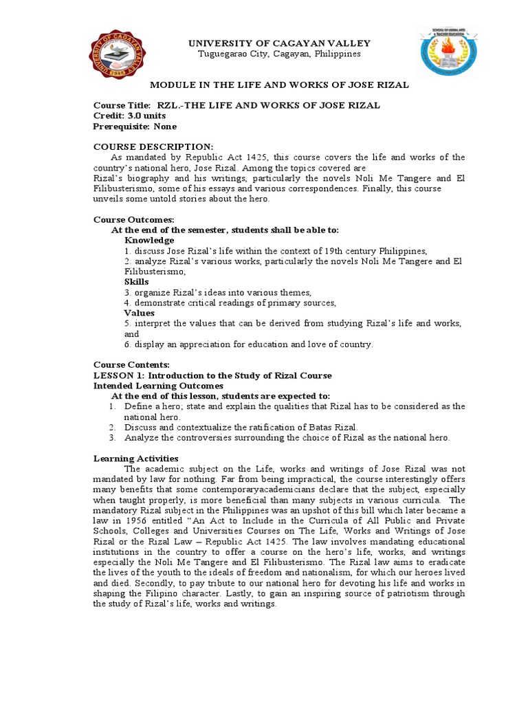 Life Works and Writings of Rizal Revised Module | PDF | Philippines
