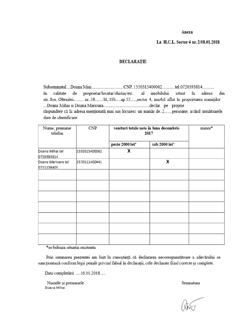 Declaratie Persoane Fizice Taxa Salubrizare 2018 | PDF