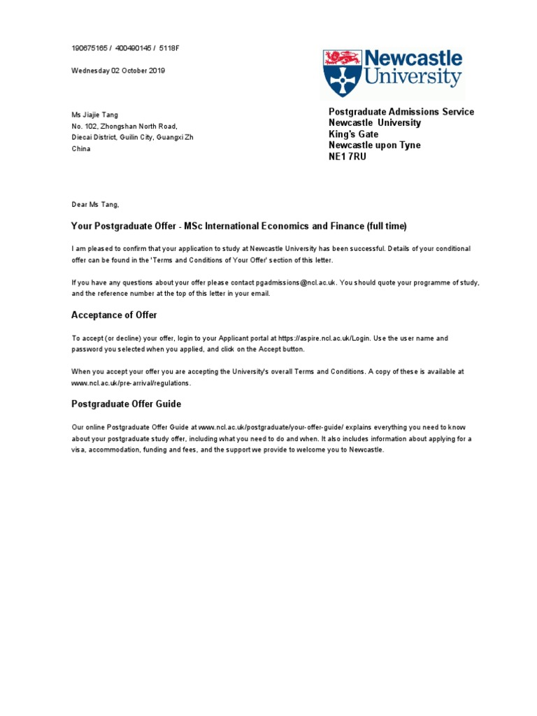 Postgraduate Admissions Service Newcastle University King's Gate ...