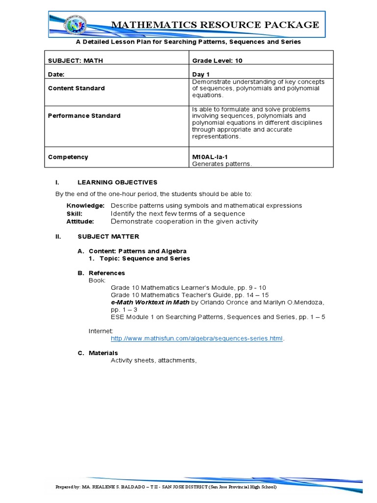 A Detailed Lesson Plan For Searching Patterns Pdf Mathematics