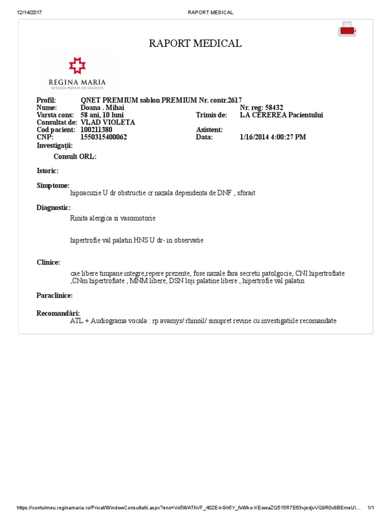 Raport Medical | PDF