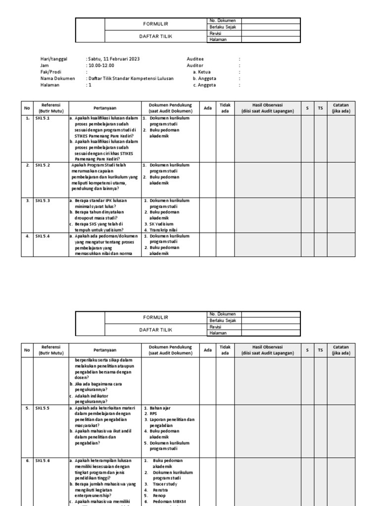 KELOMPOK A-SKL - Daftar Tilik | PDF