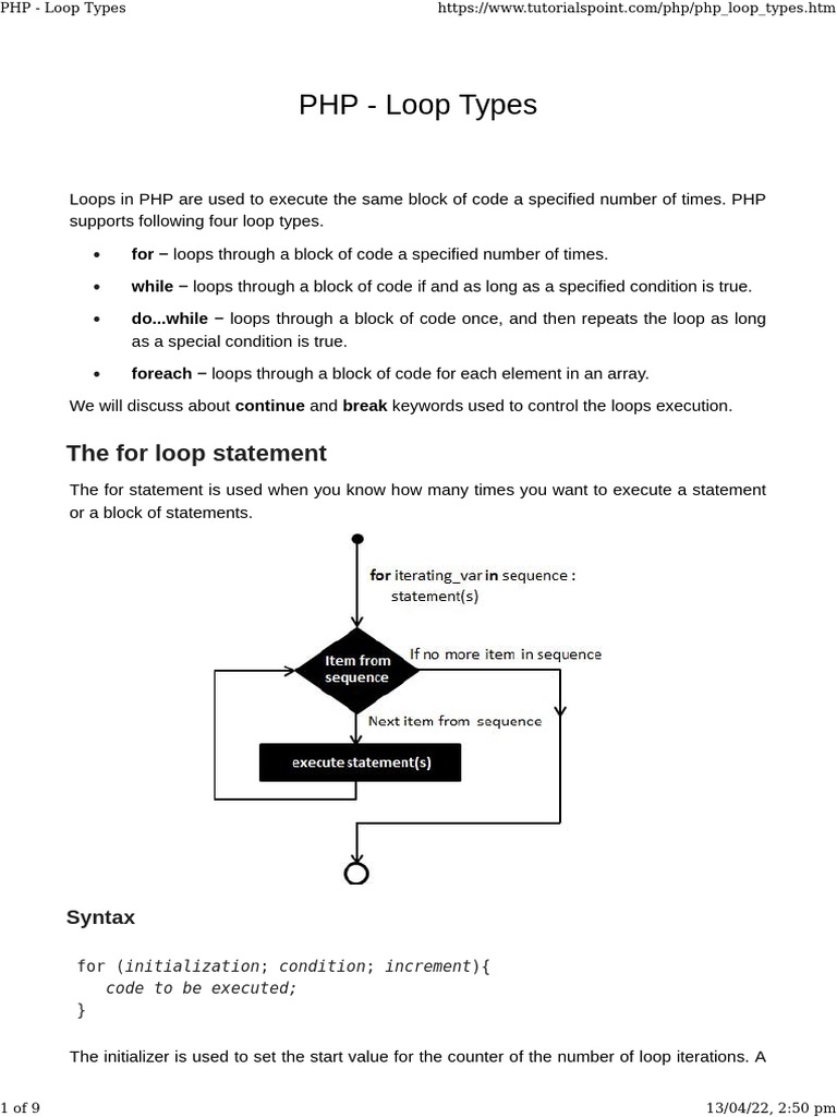 Php Loop Types Pdf Control Flow Computer Engineering 0196