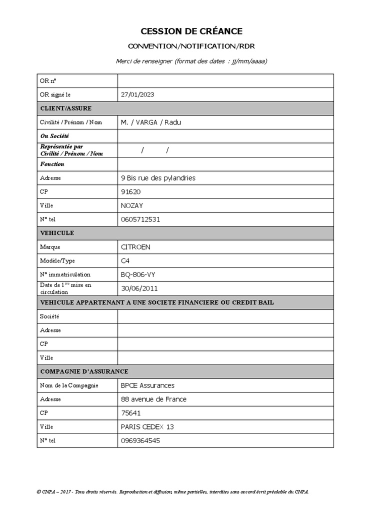 Cession de Creance Cnpa 06 - 2017 | PDF | Assurance | Expert