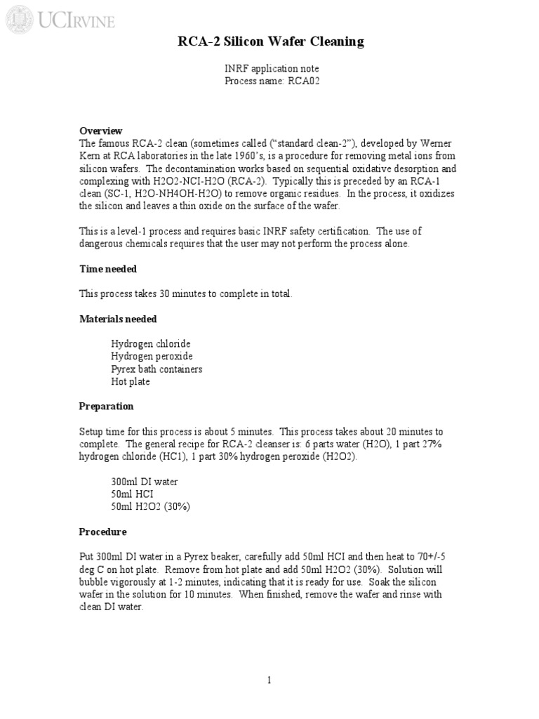 Removing Metal Ions from Silicon Wafers: A Guide to the RCA-2 Cleaning ...
