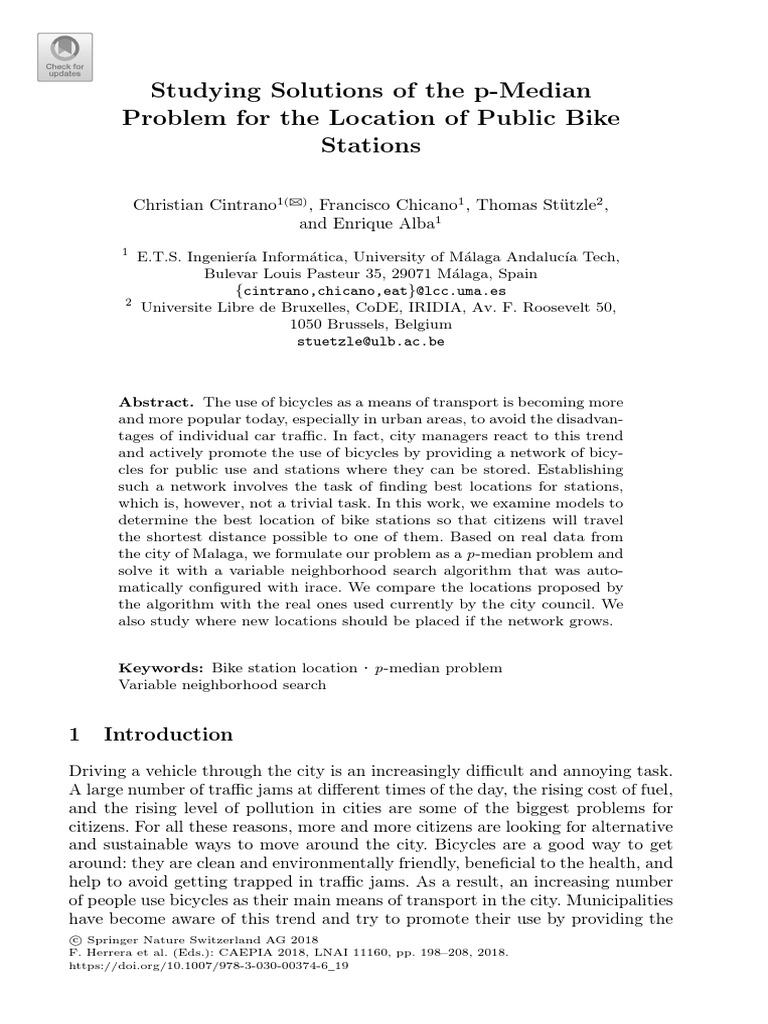 Studying Solutions of The P-Median Problem For The Location of Public Bike Stations | PDF ...