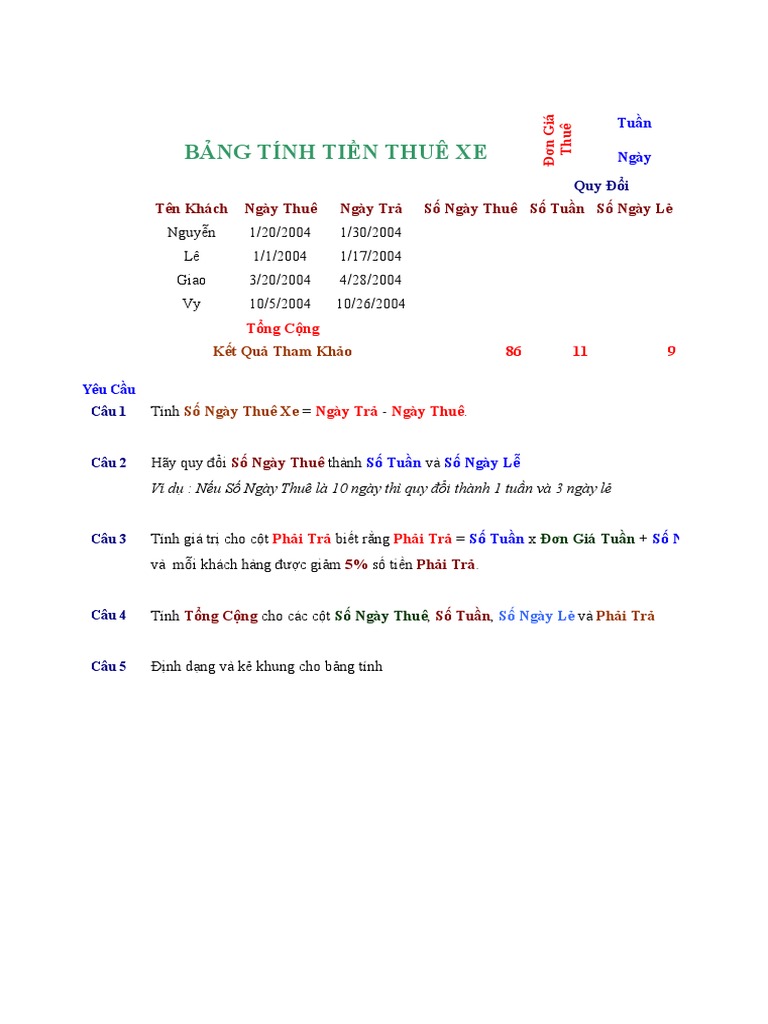 Bai Tap Excel T NG H P | PDF