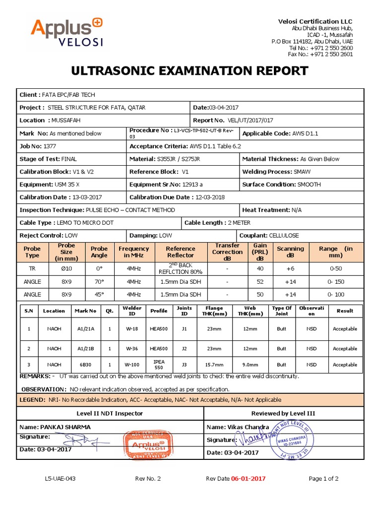 Ut Report - 017 - Fata Epc Fabtech - 03.04.2017 | PDF | Welding ...