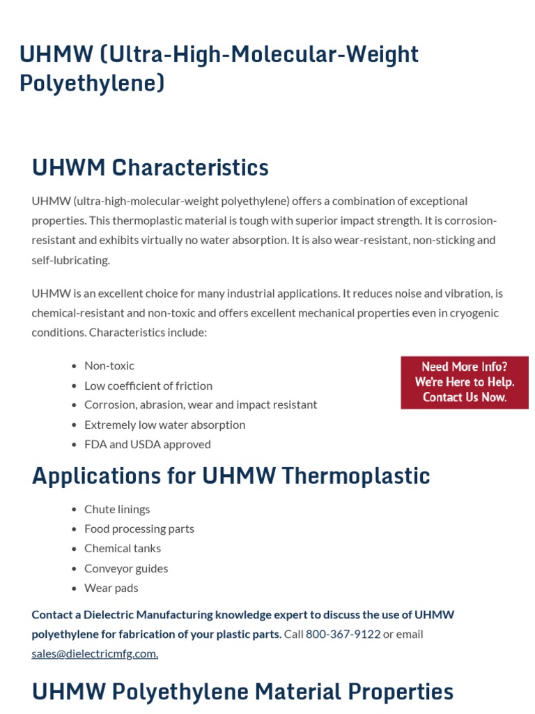 Material Properties of UHMW Polyethylene - Thermoplastic | PDF | Thermoplastic | Polyethylene