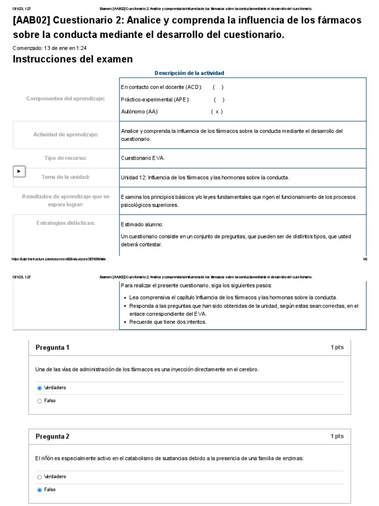 Examen - (AAB02) Cuestionario 2 - Analice y Comprenda La Influencia de Los Fármacos Sobre La ...
