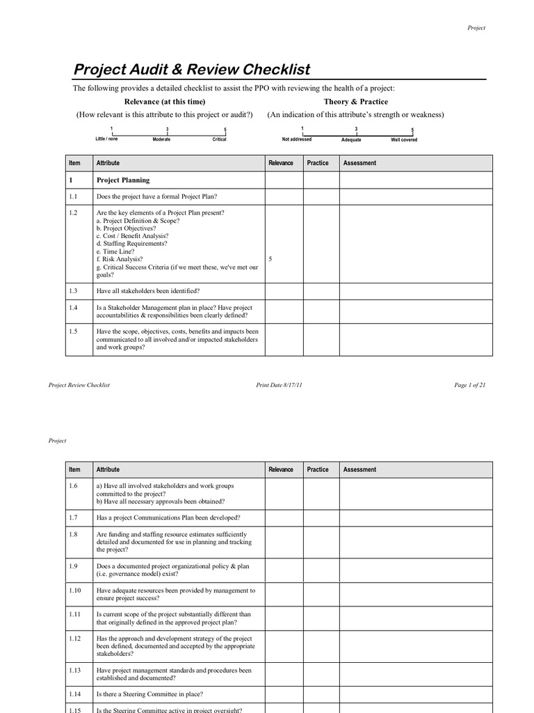 Project Review Checklist | PDF | Project Management | Specification ...