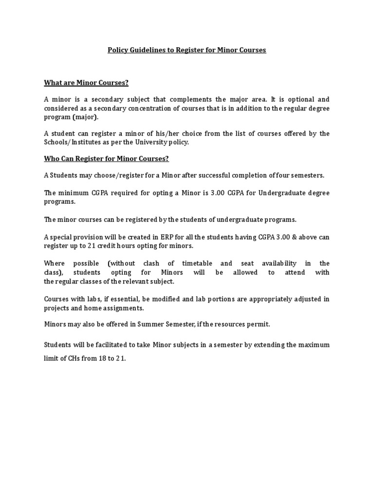 Guidelines for Registering Minor Courses: Eligibility Requirements ...