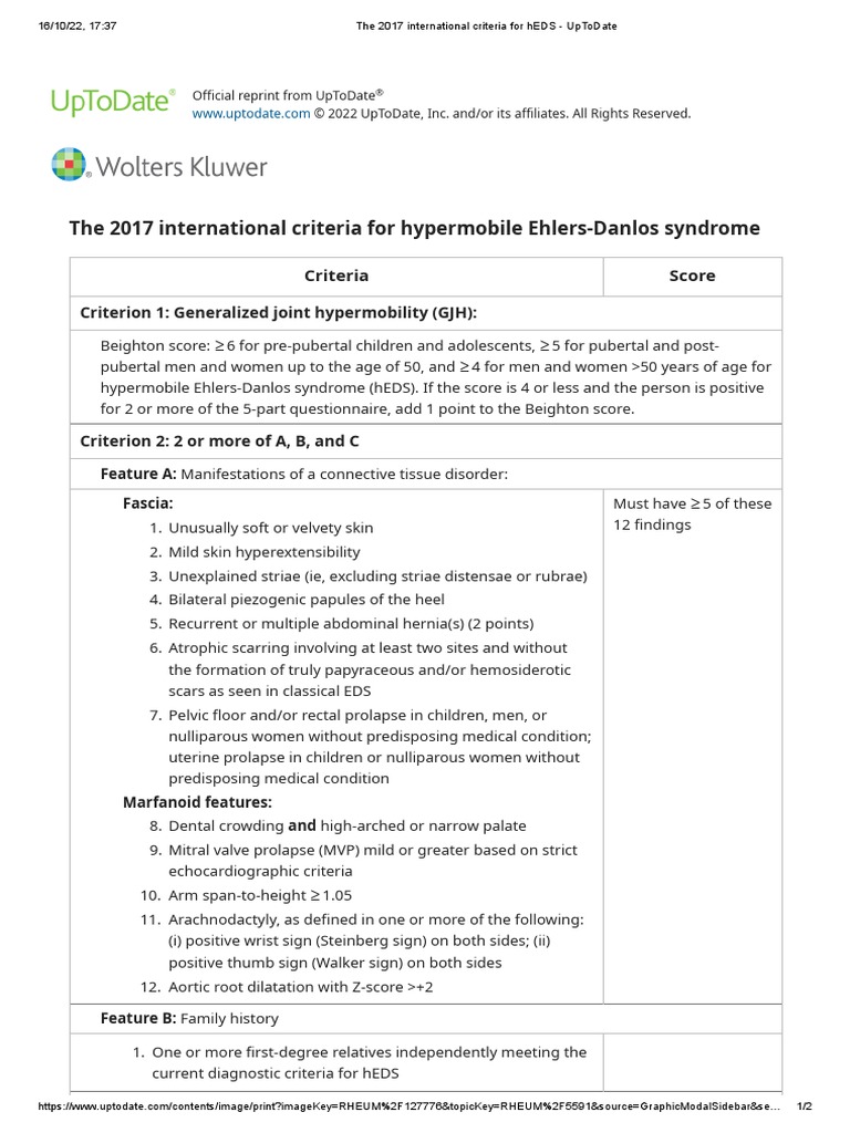 The 2017 International Criteria For hEDS - UpToDate | PDF | Clinical ...