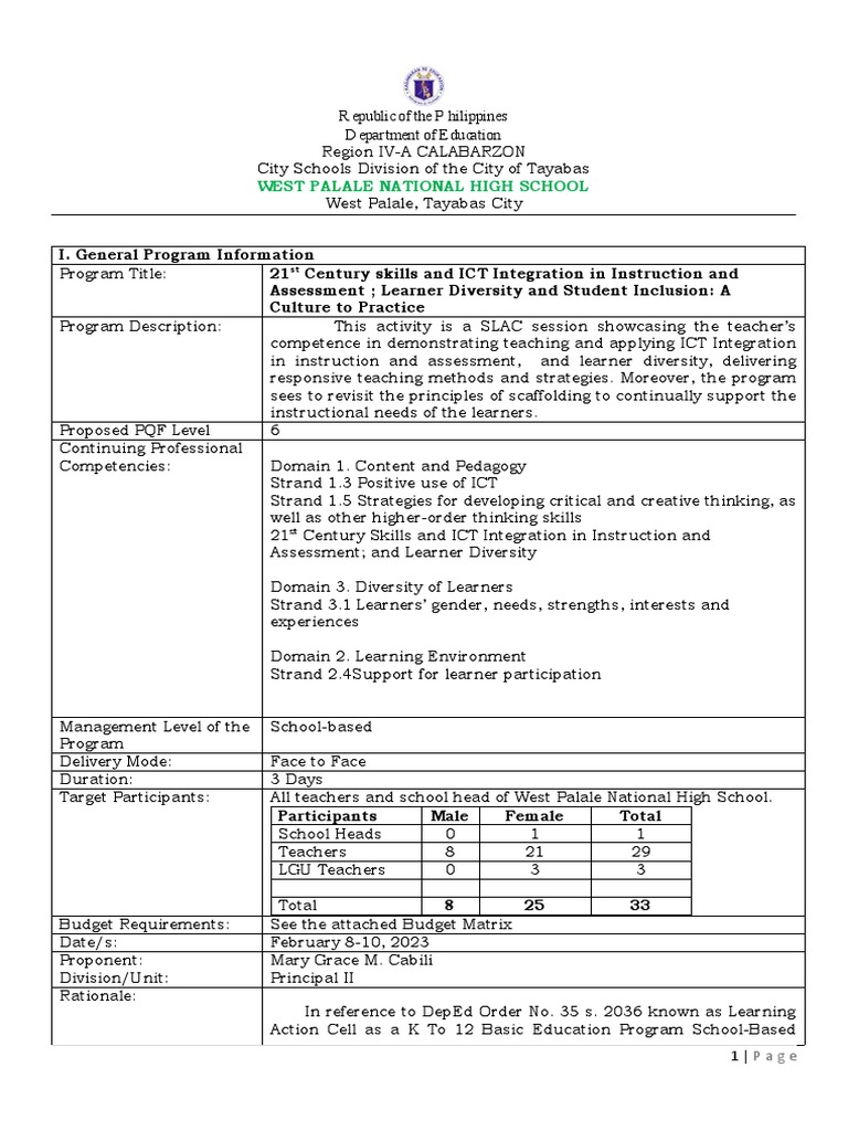 SLAC INSET 2023 Revised 2.0 | PDF | Educational Technology | Learning