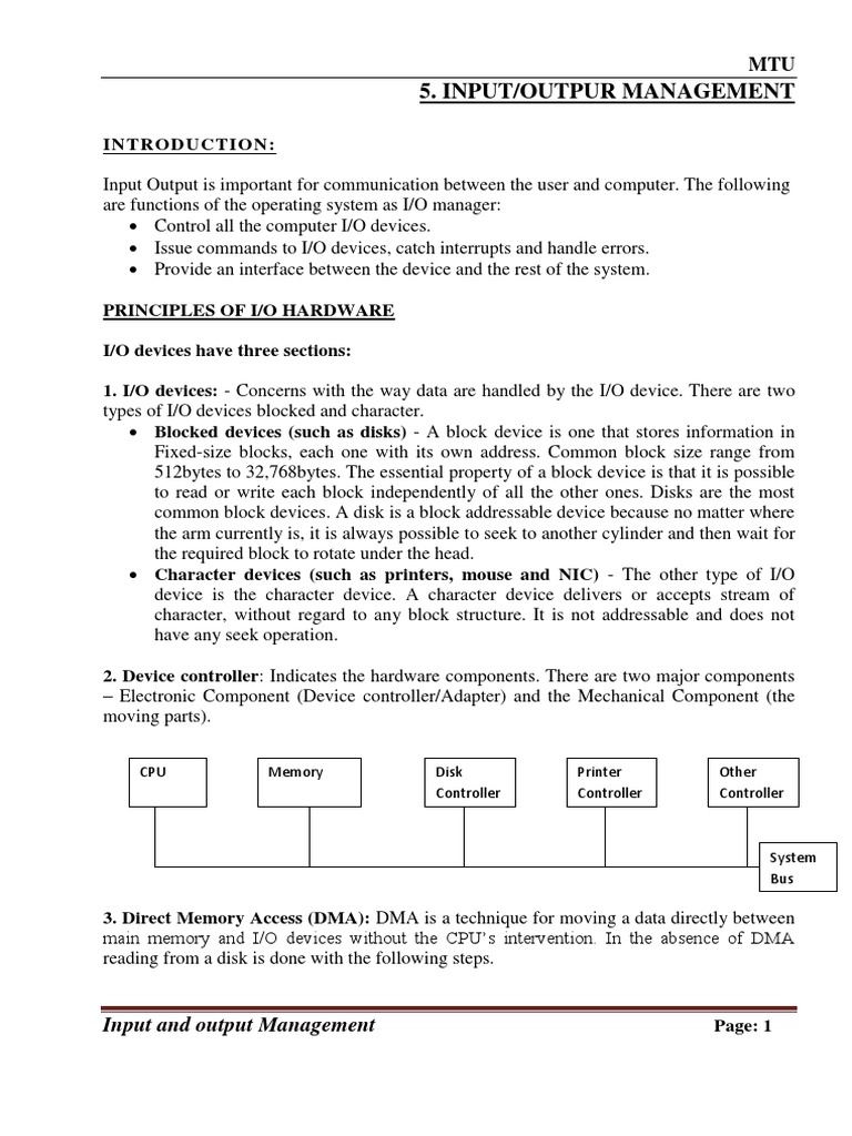 Unit 5-Input Output Management5 | PDF | Input/Output | Operating System