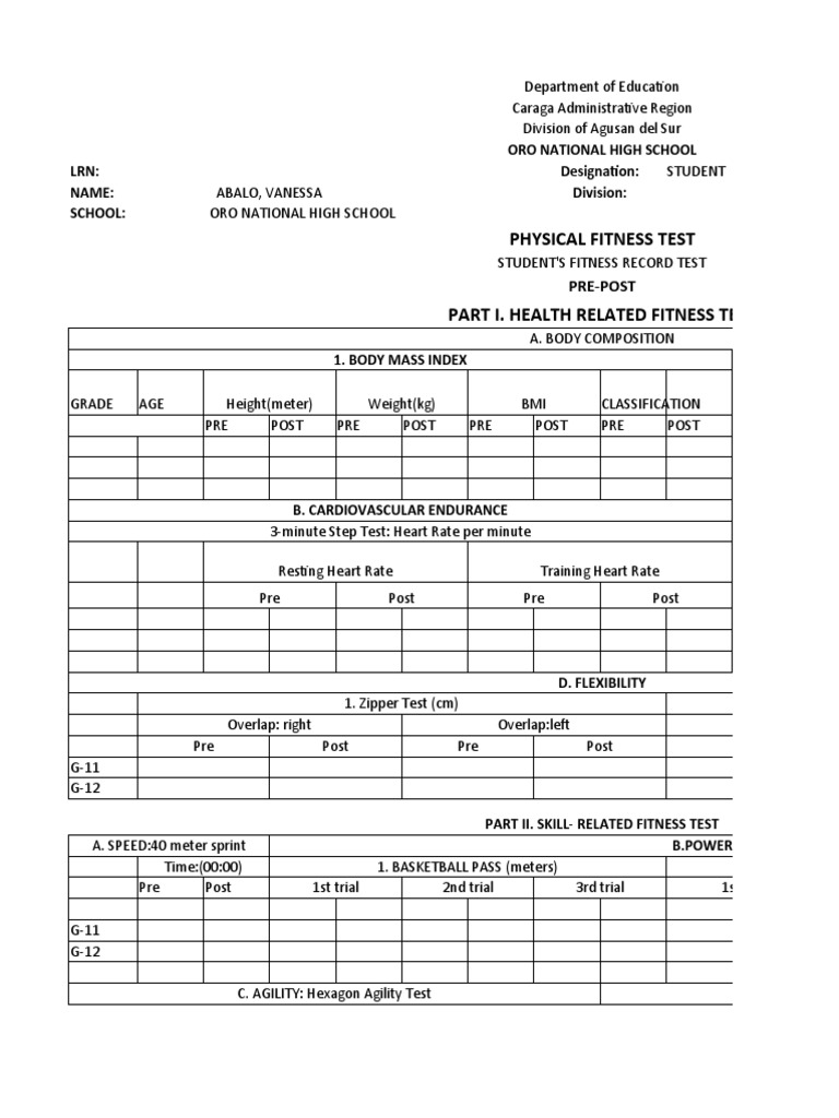 PFT Form | PDF | Body Mass Index | Physical Fitness