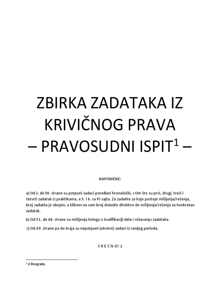 Zbirka Pismenih Zadataka Iz Krivicnog Prava | PDF