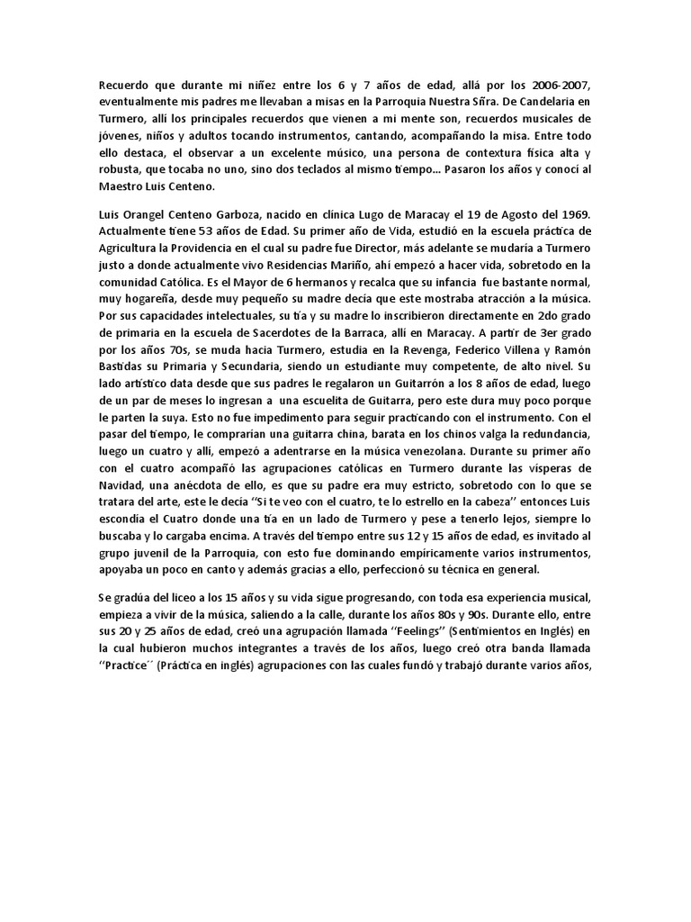 La vida musical de Luis Centeno | PDF | Arte