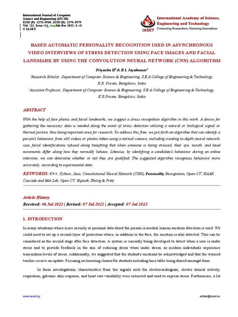 Ijcse - Based Automatic Personality Recognition Used in Asynchronous Video Interviews | PDF ...