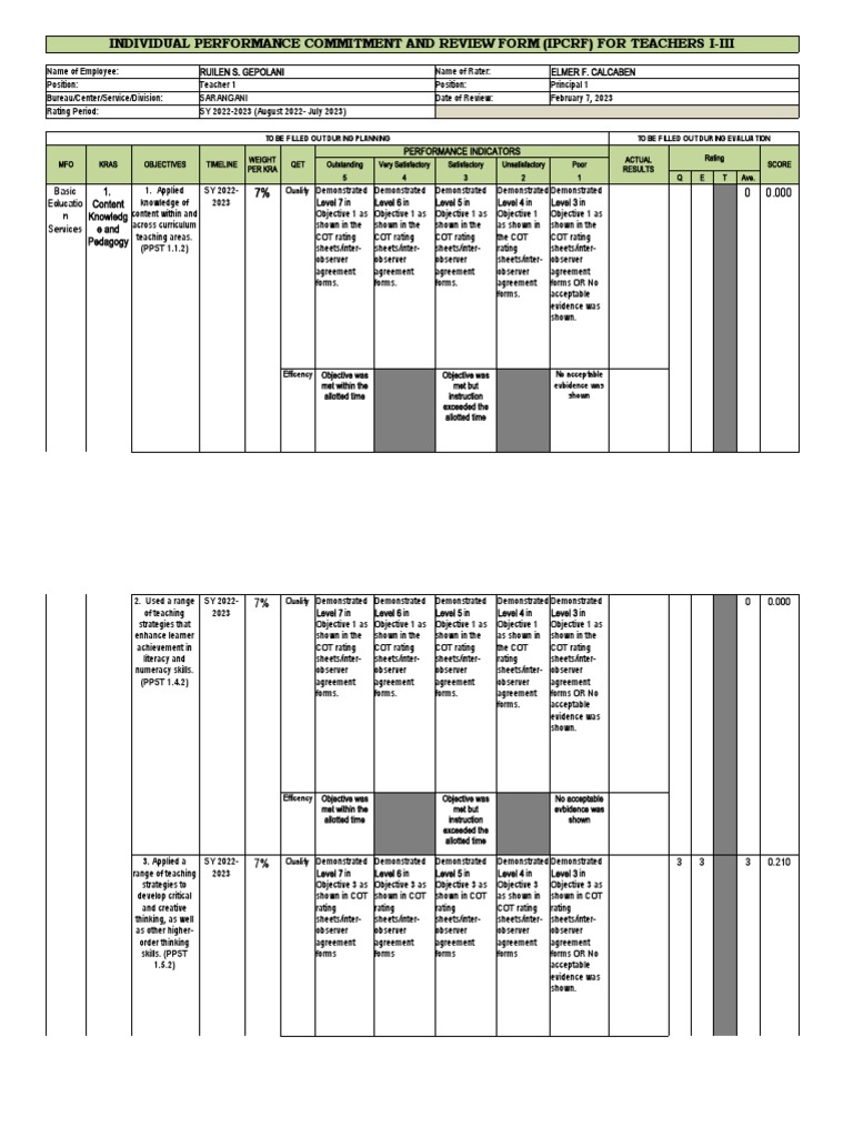 New IPCRF 2022 2023 Template | PDF | Goal | Educational Assessment