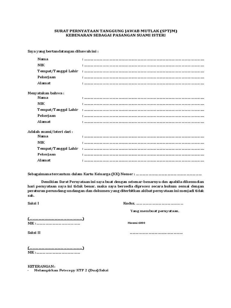 SPTJM Kebenaran Pasangan Suami Istri | PDF