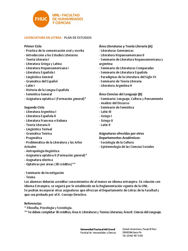 Plan de Estudios Lic. en Letras | PDF | Lingüística | Humanidades