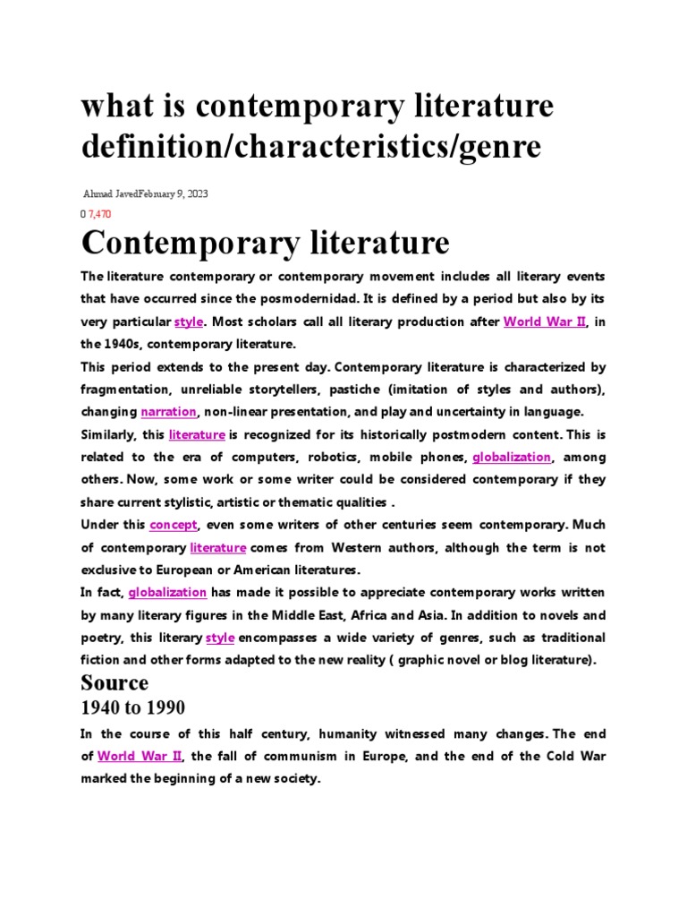What Is Contemporary Literature Definition | PDF | Narrative | Novels