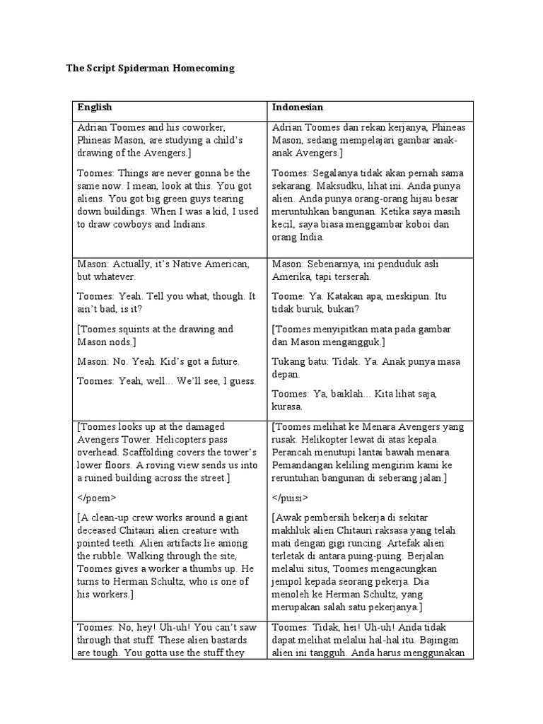 The Script Spiderman Homecoming Table | PDF