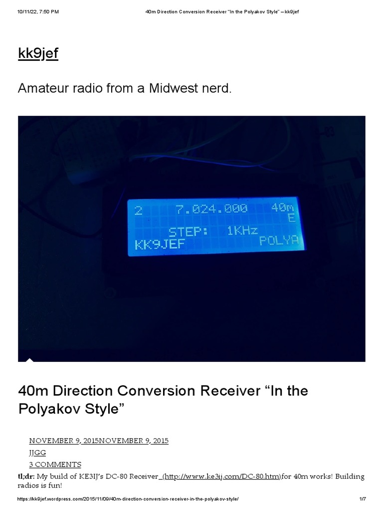 40m Direction Conversion Receiver "In The Polyakov Style" - Kk9jef ...