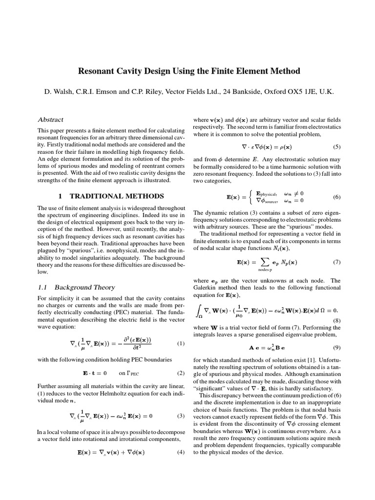 Resonant Cavity Design Using The Finite Element Method | PDF | Vector Space | Finite Element Method