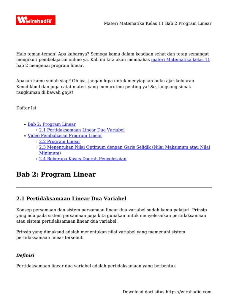 Materi Program Linear Kelas 11 | PDF