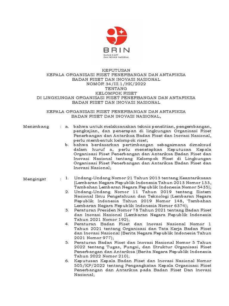 8f161 - 2c43c - 2NETORPAKelompokRisetdiLingkunganORPA - SK Kelompok Riset PR A | PDF