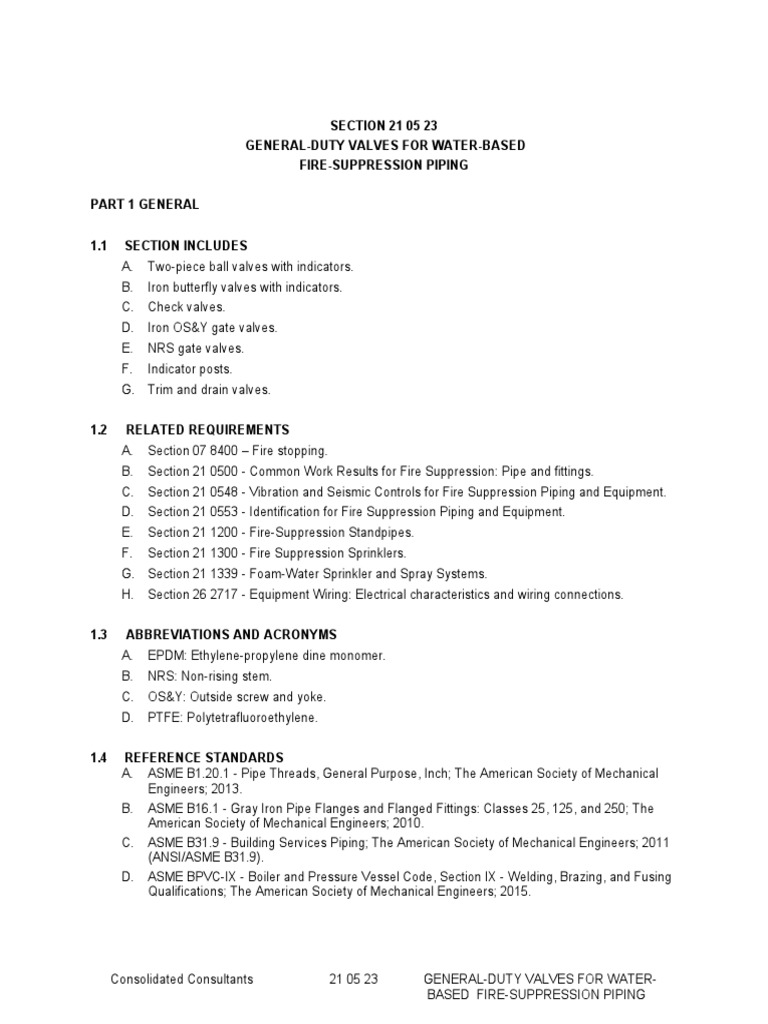 Section 21 05 23 | PDF | Valve | Pipe (Fluid Conveyance)