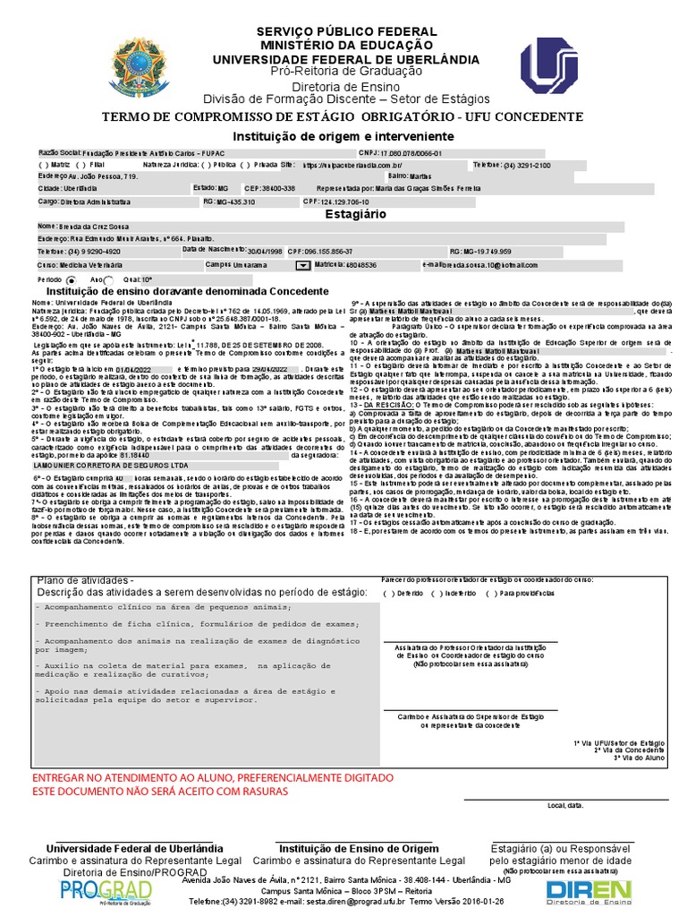 Tce Estagio Externo Ufu Concedente 0 | PDF | Estágio | Procura de emprego