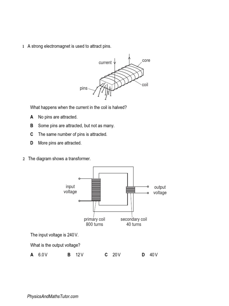 Physics Exam Questions on Electromagnetism | PDF | Transformer | Inductor